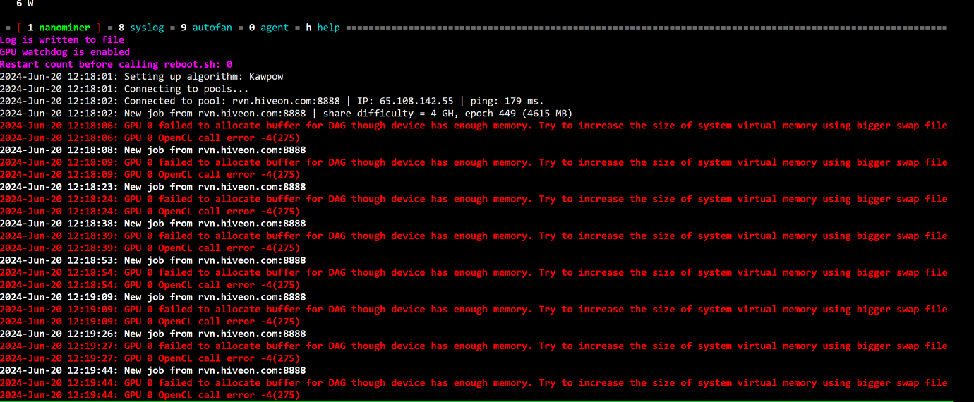 GPU 0 failed to allocate buffer for DAG though device has enough memory. Try to increase the ...