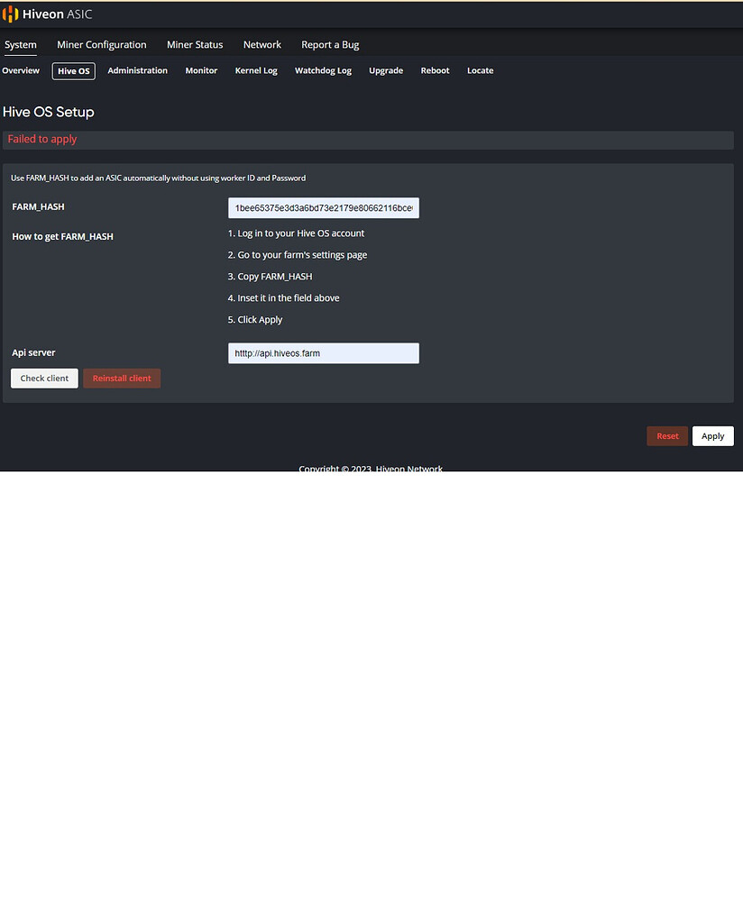 L3 ++ Failed to apply - Farm hash - ASIC - Forum and Knowledge Base A ...